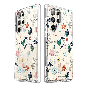 i-Blason Cosmo Series for Samsung Galaxy S23 Ultra Case 6.8" (2023 Release), [Fingerprint ID Compatible] Slim Full-Body Stylish Protective Case with Built-in Screen Protector (Flower Paint)