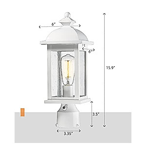 FEMILA Dusk to Dawn Outdoor Post Light, Waterproof Pole Lantern Light Fixture, Exterior Lamp Posts Outdoor Lighting for Garden Patio Yard Pathway Driveway, Seeded Glass Panel, 4FD54P-PC WH