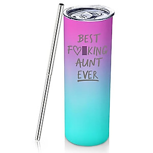 Donenzi Best Aunt Ever Gifts Mother's Day Gifts for Aunt Auntie from Niece Nephew 20oz Travel Cup Aunt Auntie Birthday Christmas Presents Best Auntie Bday Pink Glitter Tumbler Gift Set With Lid Staw