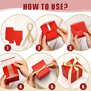 Jutom 100 Pcs Mini Favor Boxes Extra Small Candy Boxes Paper Party Favor Boxes Gift Wrap Boxes with Ribbon for Birthday Party Wedding Baby Shower Supplies(Red,3 x 3 x 3 Inch)