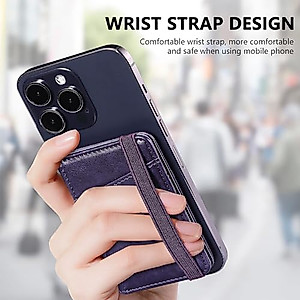 LINYUNE Phone Wallet Stick On for iPhone Cases, MAX 6 Credit Cards Holder Flip Leather Pocket for Most Smart Cell Phones (Purple)