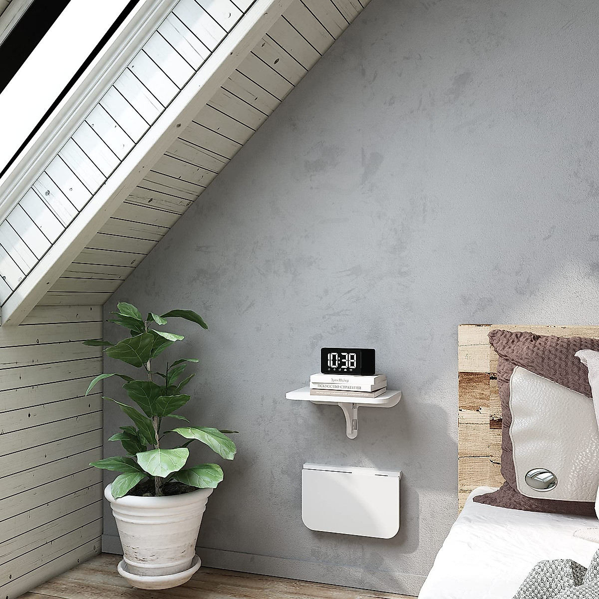 WELLAND 11.8" x 8.25" White Wall Mounted Desk Small Floating Shelves Set of 2 Folding Wall Shelves Drop-Leaf Table Fold Down Desk for RV, Camper, Loft Beds