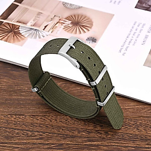 ANNEFIT Nylon Watch Band 20mm, One-Piece Waterproof Military Watch Straps with Heavy Silver Buckle (Army Green)