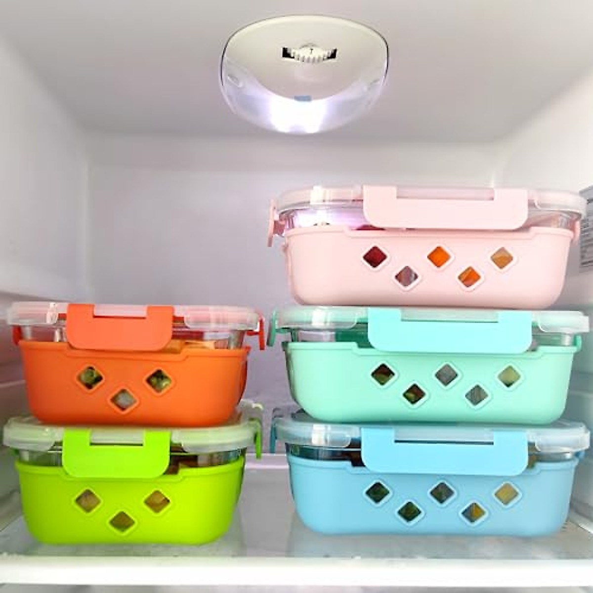 CYUFU 5 Packs 30oz Glass Meal Prep Containers, Glass Food Storage Containers with Lids, Airtight Glass Bento Boxes, Oven, Freezer and Dishwasher Safe (2 Compartments with silicone sleeves)