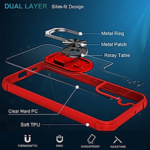 IKAZZ Galaxy S22 Plus Case,Samsung S22 Plus Cover Crystal Clear Anti-Yellow Shock Absorption Acrylic Protective Phone Case with Magnetic Ring Kickstand for Samsung Galaxy S22 Plus,Red