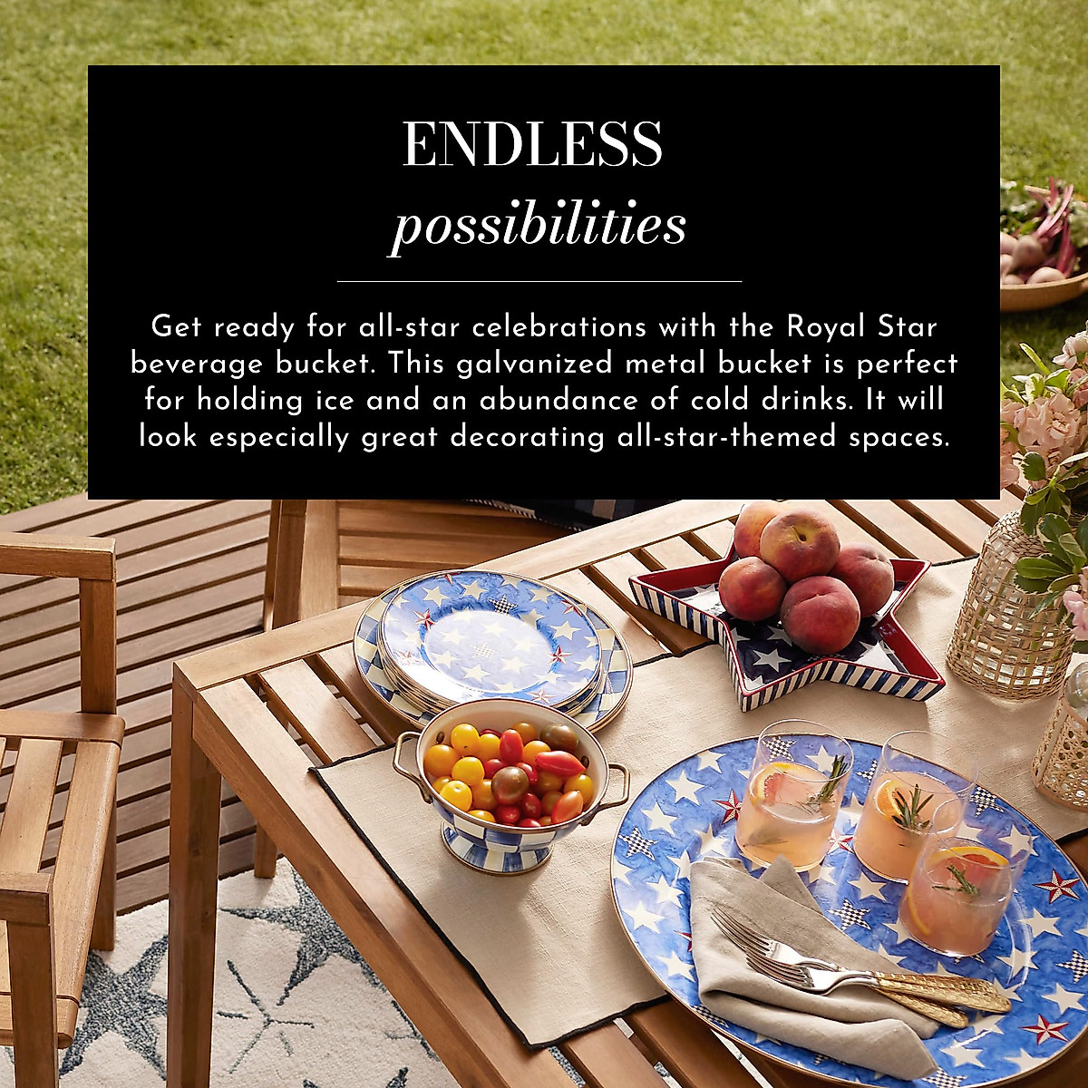 MACKENZIE-CHILDS Royal Star Beverage Bucket, Decorative Outdoor Galvanized Tub for Drinks