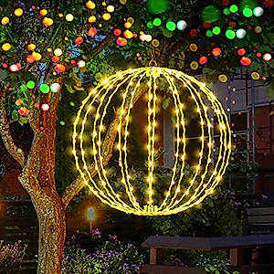 Gulfmew 3 Pack Outdoor Ball Light Sphere, 16 Inch 8 Modes Large Hanging Tree Globe Light, Foldable Iron Frame Ball Light with Plug Charging for Yard Patio Garden Decoration Ornament