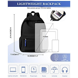 School Backpack for Teen Girls,Simple School Book Bag Waterproof High School Backpack for Boy Middle Student Bookbag College Backpack for Women Men Casual Daypack Travel Aesthetic Backpacks Black
