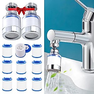 GLORJEE Sink Water Filter Faucet, Faucet Filter, 360° Rotating FaucFilters Purifier Kitchen Tap Filtration Removes Chlorine Fluoride Heavy Metals Hard for Home Bathroom & Kitchen(2 Pcs), Black,Yellow