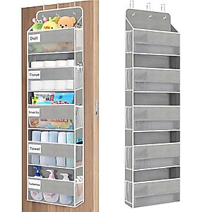 Over The Door Organizer Storage, 44lbs Weight Capacity Hanging Door Organizer, Behind Door Organizer with 5 Large Pockets 10 Mesh Side Pockets 5 PVC Pouches for Nursery Bathroom Bedroom Pantry