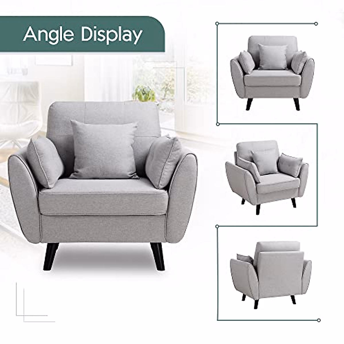 JAMFLY Small Sofa Couch for Living Room, Upholstered Modern Sofa Chair with Pillow, Comfortable Small Sofa for Bedroom, Office