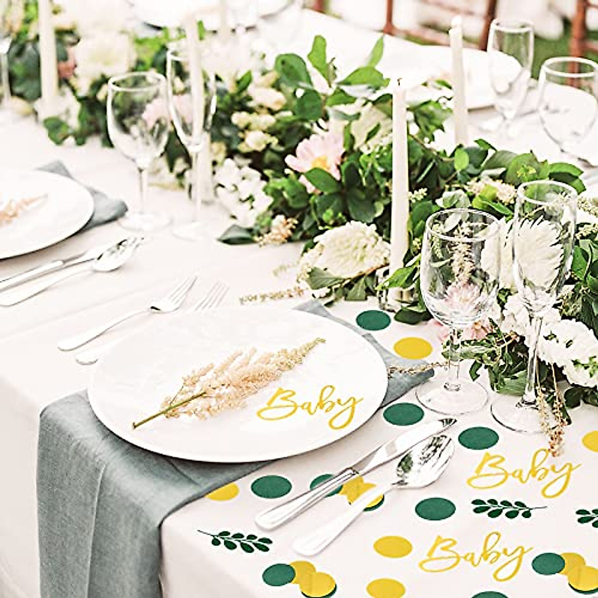 Greenery Baby Shower Confetti Decorations - Sage Green Table Scatter Confetti with Eucalyptus, Gold Baby Letter, Green Paper Confetti for Baby Shower Gender Reveal Table Decorations