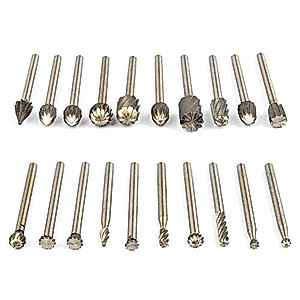 Tungsten Carbide HSS Rotary Burr Set - APlus 20pcs Wood Carving Drill Bits Set with 3mm 1/8 inch Shank for DIY Woodworking, Carving, Engraving, Drilling
