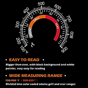 Grill Temperature Gauge Thermometer Replacement for Big Green Egg with 3.3" Large Face,Big Green Egg Accessories Thermometer Replacement 150-900°F with Waterproof and No-Fog Glass Lens