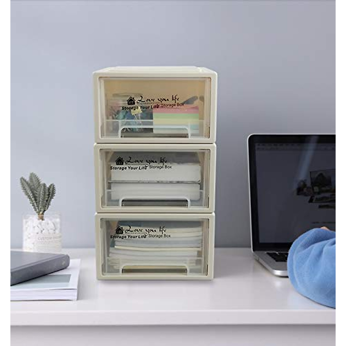 Easymanie 6 Quart Plastic Storage Drawers, Stackable Desktop Organizer, 3 Packs