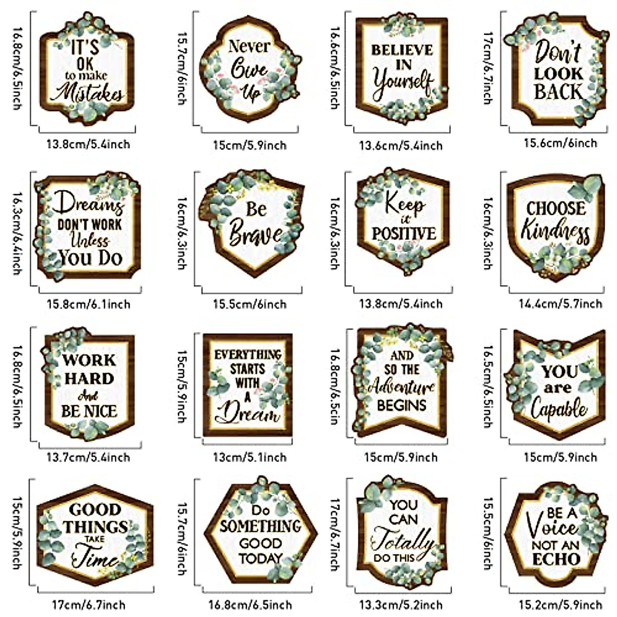 48 Pieces Eucalyptus Cutouts Eucalyptus Positive Sayings Accents Eucalyptus Classroom Decor Eucalyptus Inspirational Quotes Wall Art Greenery Accent Bulletin Boards Set for Home School Decorations