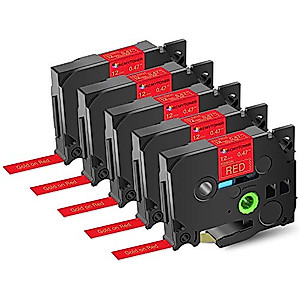 KCMYTONER Xmas Gift Wrapping Satin Ribbon Label Tapes Gold on Red 1/2" 12mm Compatible for Brother TZe-RW34 TZRW34 Work with P-Touch Embellish PT-D210 PT-D400 D600 PT-H100 Label Makers, 5 Pack