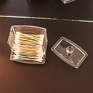 Typutomi Cotton Swab Holder, Modern Clear Cotton Swab Holder with Lid Cotton Swab Dispenser Storage Organizer for Bathroom Countertop Vanity(No Cotton swabs)