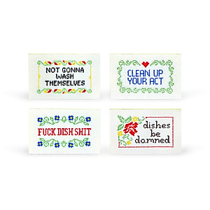 Genuine Fred Subversive Sponges, R Version, Embroidered Kitchen Sponges with Frame