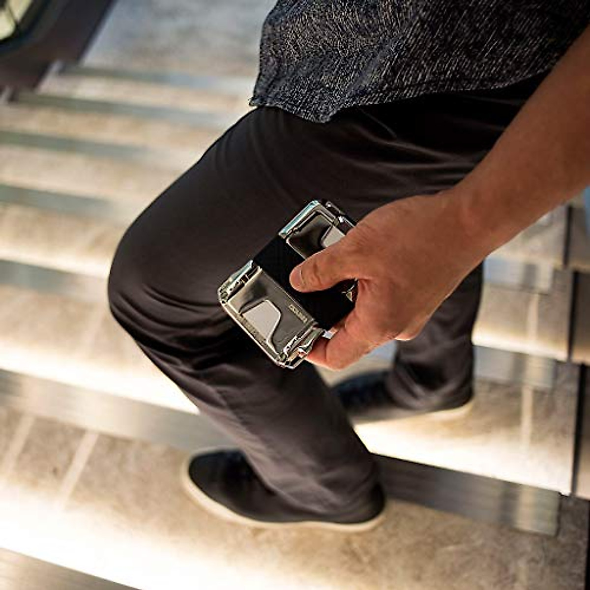 Dango Slim Minimalist Wallet for Men - RFID Blocking - Nickel Plated, Brown Rawhide/Polished Nickel