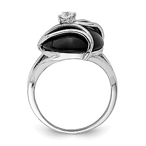 925 Sterling Silver Black Onyx Cubic Zirconia CZ Ring Size 8