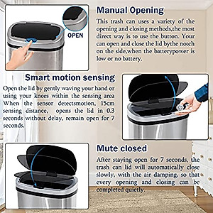 Trash Can,13 Gallon Automatic Garbage Can,Kitchen Trash Can with Lid,Modern Style Touch Free High-Capacity Brushed Stainless Steel Waste Bin,for Bathroom Kitchen Office Home,Indoor and Outdoor