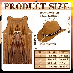 Jeyiour Set of 2 Cowgirl Outfits for Women Halloween 70s Hippie Cowboy Hat Fringe Vest Western Hats for Women Costume(Khaki, Medium)