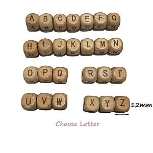104pcs Square Wood Alphabet Beads 12MM Natural Beech Wooden Letter Beads for Jewelry Making DIY Beads Necklace (Choose Letter 104pcs)