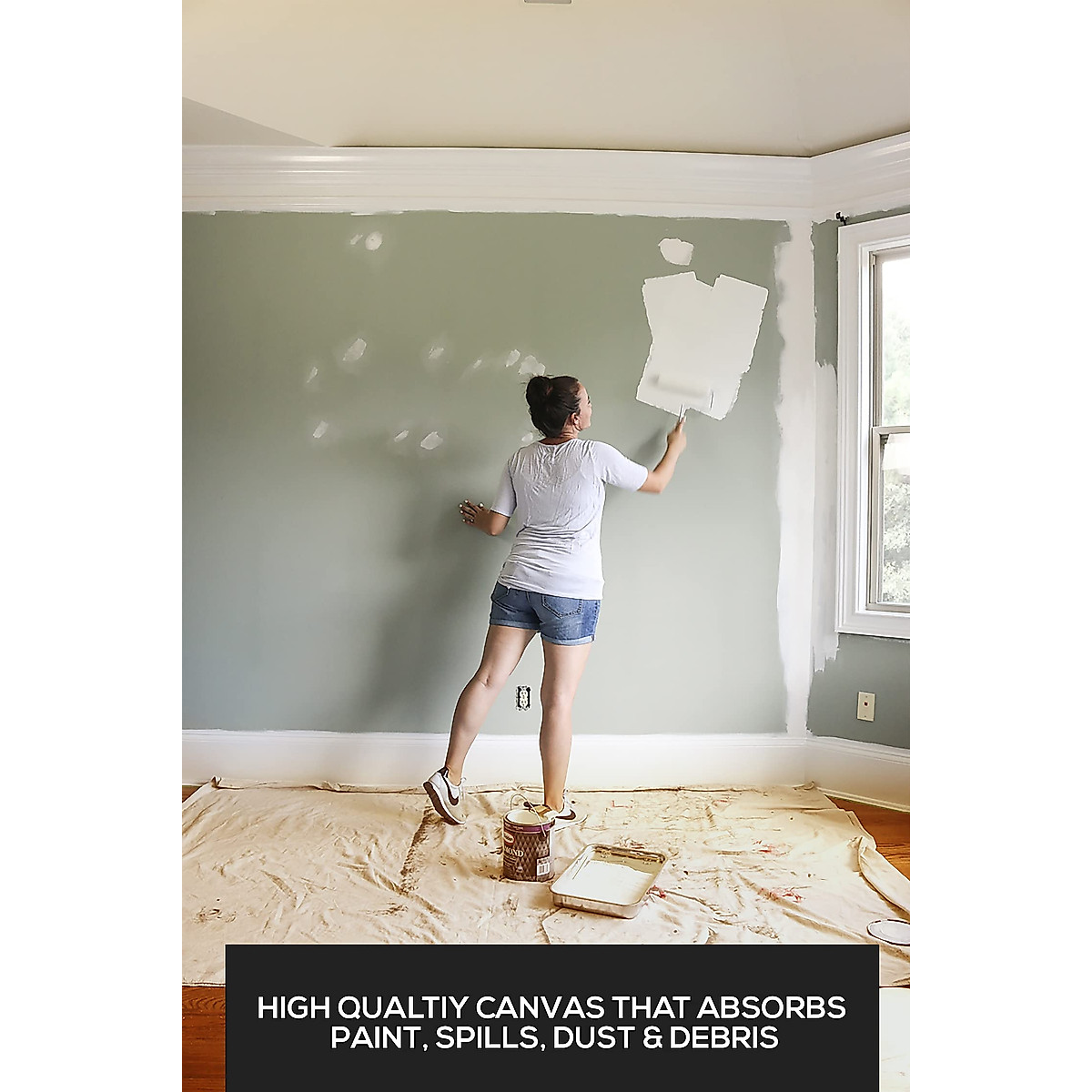 Textila Canvas Drop Cloth for Painting (Size 6x9 Feet - Pack of 2) Painters Drop Cloth for Painting, Furniture, Crutains & Floor Protection - All Purpose Thick Canvas tarp with Double Stitched Edges