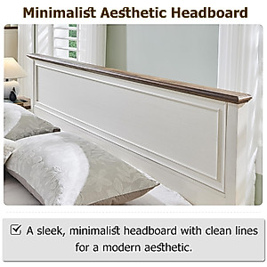 T4TREAM Farmhouse King Bed with Headboard and Storage Bench, Rustic Wood Platform Bed with 80" Storage Chest w/ 4 Large Storage Drawer, Antique White