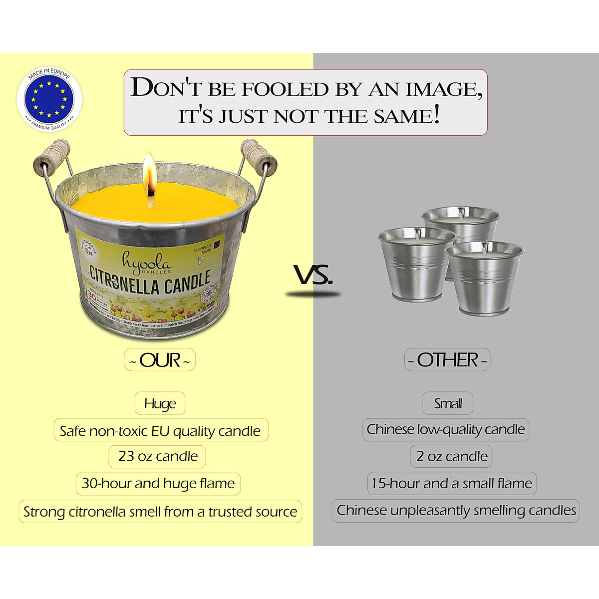 HYOOLA Large Citronella Candles Outdoor Bucket - 30 Hour - Natural Repellent - European Made