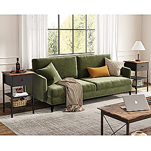 WLIVE Nightstands Set of 2, Bedside Tables with Adjustable Wooden Drawer, 3-Tier Night Stands for Couch, Bed, Sofa, End Table Side Table for Bedroom, Living Room, Black