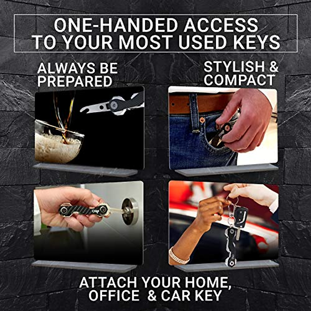 Smart Compact Key Organizer Keychain - Made of Carbon Fiber & Stainless Steel- Pocket key Chain Organizer Up to 28 Keys- Lightweight, Strong Includes Bottle Opener, Carabiner & More