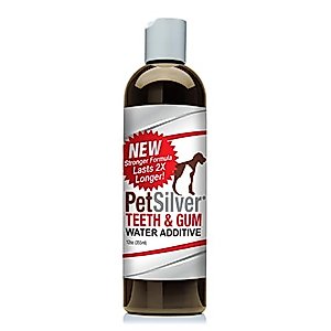 PetSilver Teeth & Gum Water Additive for Dogs & Cats, Eliminate Bad Breath, Natural Pet Dental Care Solution, Targets Tartar & Plaque, No Brushing, Chelated Silver, New Stronger Formula, 12 fl oz