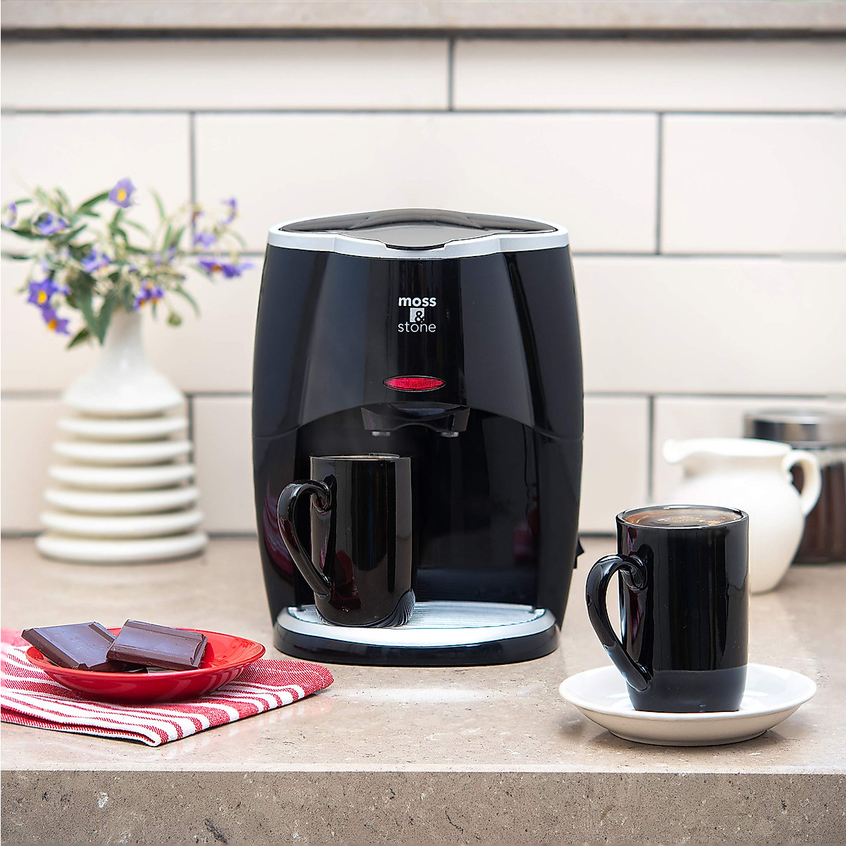 Moss & Stone Mini Drip Coffee Maker with Mug (5 oz Mugs), Small Coffee Pot With 2 Coffee Cups, Mini Coffee Maker (2 Drip & 2 Mug)