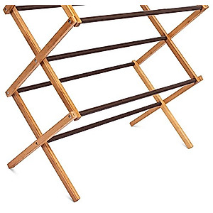 BIRDROCK HOME Folding Steel Clothes Drying Rack - 3 Tier - Water-Resistant Bamboo Wood - Fully Assembled Collapsible Dry Rack - Walnut (Brown)