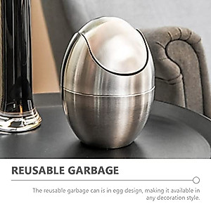 Zerodeko Desktop Trash Can Egg Shape Countertop Waste Basket Stainless Steel Garbage Container Bin Table Sundries Organizer Remote Pen Pencil Holder for Home Office