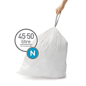 simplehuman Code N 200 Count, Genuine Custom Fit Liners, Drawstring Trash Bags, 30 Liter / 8 Gallon, White