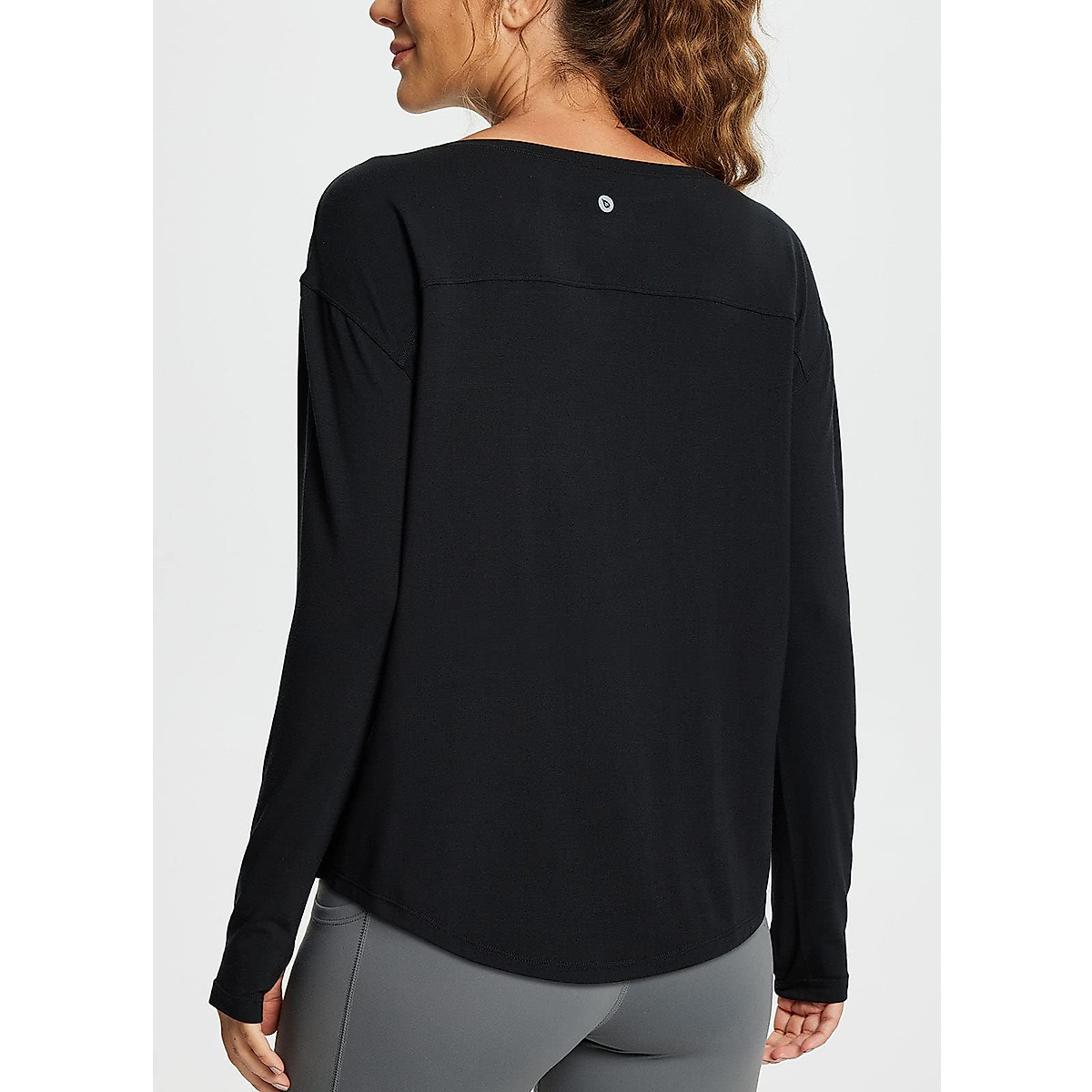 BALEAF Workout Shirts for Women Loose Fit Long Sleeve Tee Shirts Athletic Activewear Yoga Tops with Thumb Hole Black L