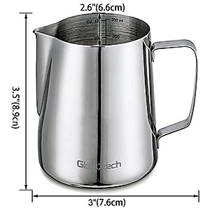 Milk Frothing Pitcher Latte Cup - Stainless Steel Pitcher Latte Art Espresso Machine Accessories Steaming Pitcher Cappuccino Coffee Milk Frother Cups 12 Oz (350ml)…