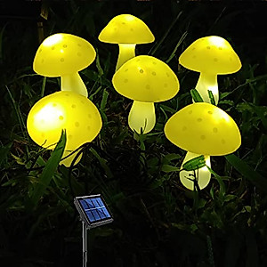 XSFANCYFUN Set of 6 Solar Mushroom Lights Outdoor Garden, 8 Modes Waterproof Solar Powered Garden Pathway Lights for Yard, Lawn, Pathway, Christmas, Walkway, Fence Decorations Yellow Mushroom Lights