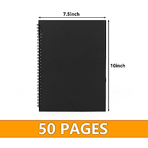 Ykimok 1 Pack College Ruled Notebook, Soft black Cover Spiral Notebook, Memo Notepad Sketchbook, Students Office Business Diary Spiral Book Journal,100 Pages, 50 Sheets, 10 x 7.5 Inch