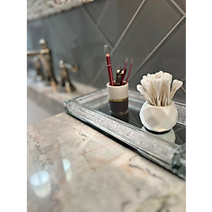 Home Haven Decorative Qtip Holder - Classic White Oval Design - Q Tip Holder for Bathroom, Floss Pick Holder, Flosser Holder, Q-tip Holder, Q Tips Holder, Qtips Holder, Adorable 2" Qtip Jar