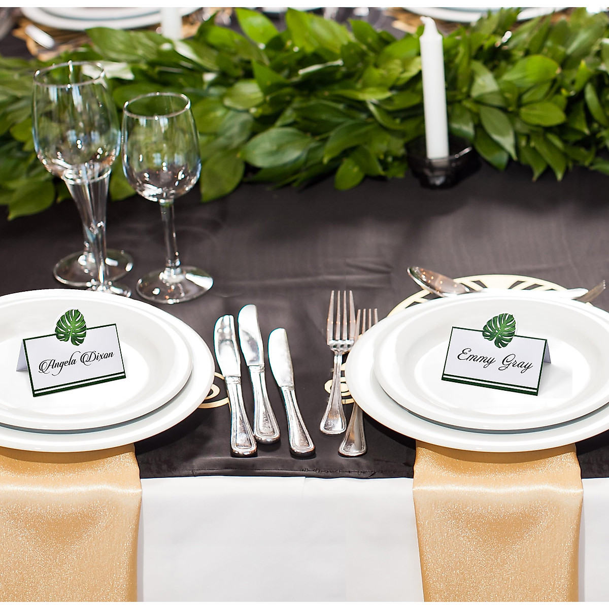 Gift Boutique 100 Pack Palm Leaf Place Cards Floral Green Leaves Seating Name Card Wedding Party Table Setting Tropical Folded Greenery Tent Cards