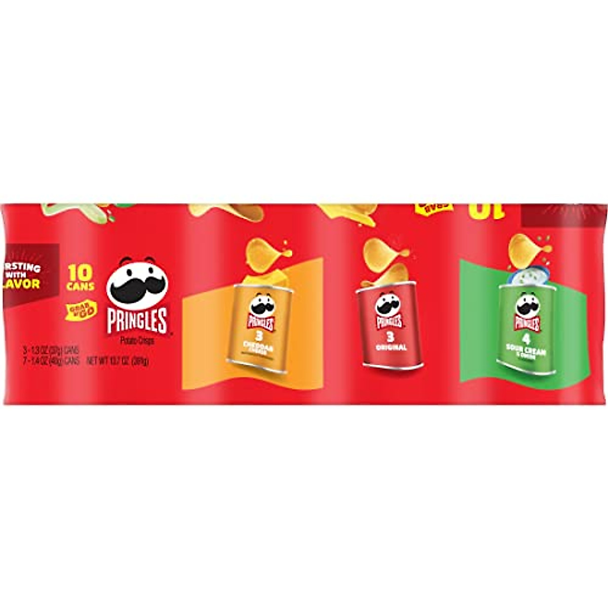 Pringles Potato Crisps Chips, Lunch Snacks, Office and Kids Snacks, Grab N' Go Snack Pack, Variety Pack, 13.7oz Tray (10 Cans)