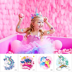 Konsait Temporary Tattoos Kids Party Decorations, 48 Sheets Fake Tattoos Games Gifts for Girls Children's Birthday Party Favors Goodie Bag Fillers Rainbow Party Supply