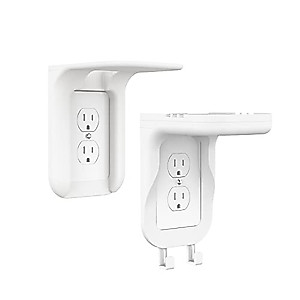 WALI Bundle – 2 Items: Outlet Shelf Wall Holder 1 Pack, White and Outlet Shelf for Bathroom 1 Pack, White