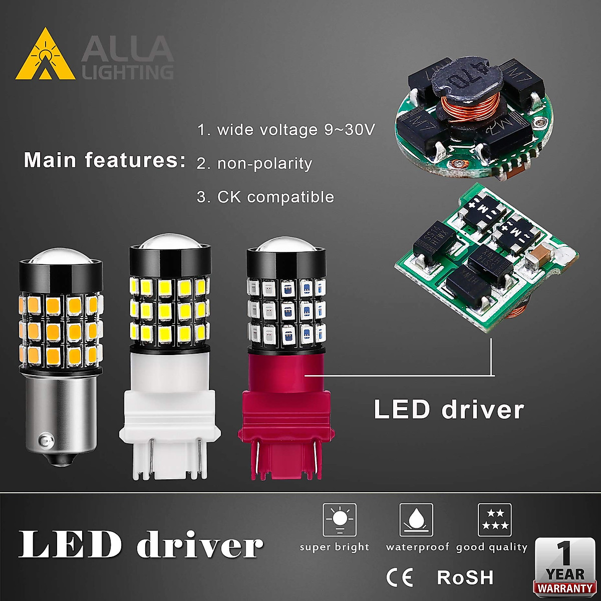 Alla Lighting Newly Upgraded 3156 3157 Red LED Bulbs, Brake Stop Tail, Turn Signal Lights for Cars, Trucks, Motor, Super Bright 3056 3057 4157 3047 LL 4057 3457-K-X 12V SMD LED Lamps