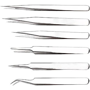 6PCS Precision Tweezers Set, Premium Anti-Static Stainless Steel ESD Tweezers Set Kit for Electronics, Sodlering, Jewelry, Craft, Laboratory Work, DIY