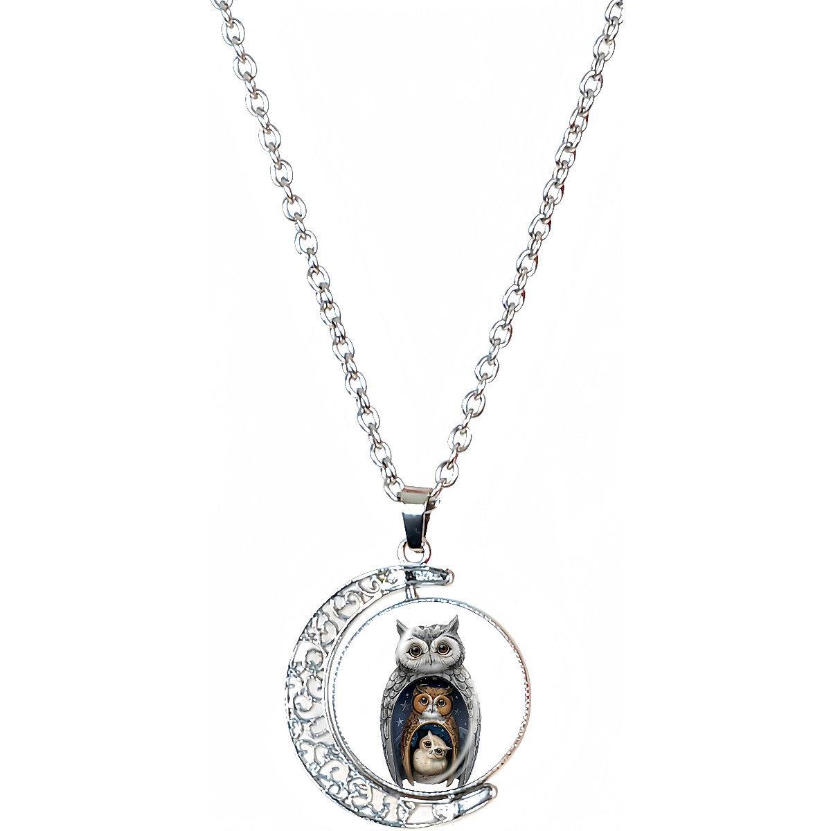 DEQIYIJI Owl Gifts For Women Moon Pendant Necklace Jewelry Animal Stuff Silver